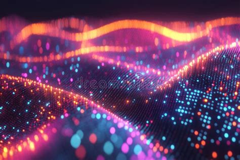 Vibrant Digital Landscape With Colorful Light Dots Wavy Patterns Abstract Neon Background