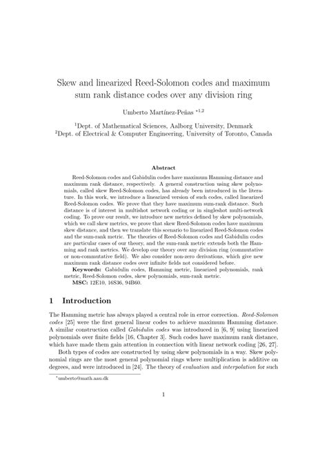 pdf skew and linearized reed solomon codes and maximum sum rank