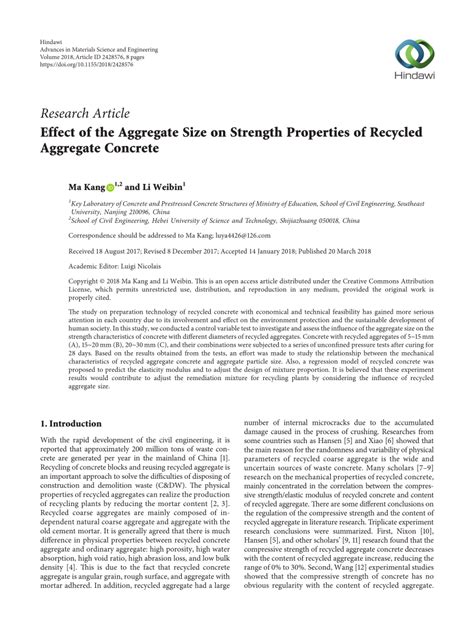 Pdf Effect Of The Aggregate Size On Strength Properties Of Recycled Aggregate Concrete