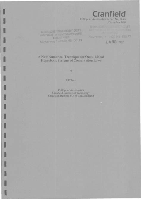 PDF A New Numerical Technique For Quasi Linear Hyperbolic Systems Of Conservation Laws