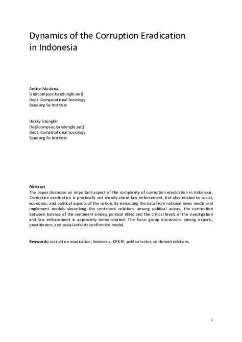 Pdf Dynamics Of The Corruption Eradication In Indonesia