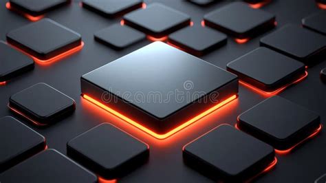 Single Illuminated Microchip On A Dark Grid Glowing With Red And Orange Hues Representing