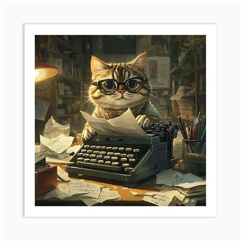 Funny Cat Writer Vintage 6 Art Print By Bestart Fy