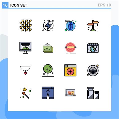 Pack Of 16 Modern Flat Color Filled Lines Signs And Symbols For Web Print Media Such As