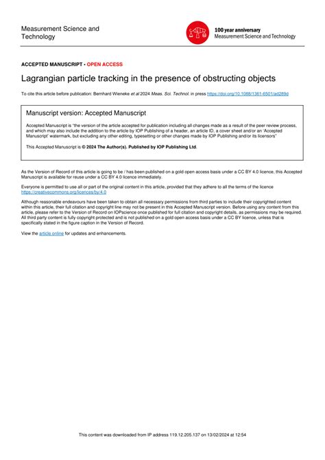 Pdf Lagrangian Particle Tracking In The Presence Of Obstructing Objects