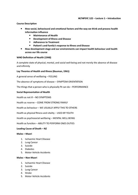Lecture 1 Hlthpsyc 122 Lecture 1 Introduction Course Description How Social Behavioural