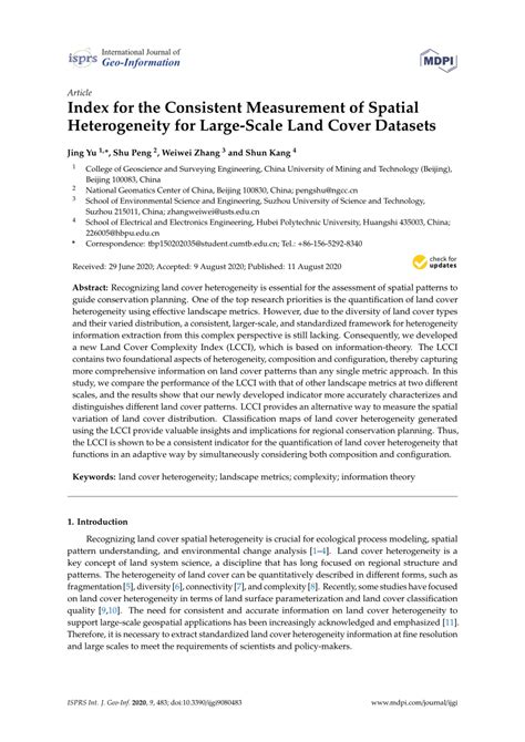 Pdf Index For The Consistent Measurement Of Spatial Heterogeneity For Large Scale Land Cover
