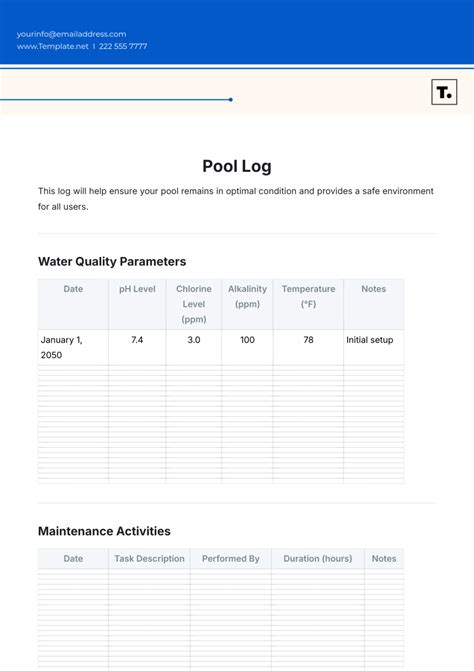 Printable Pool Log Sheet