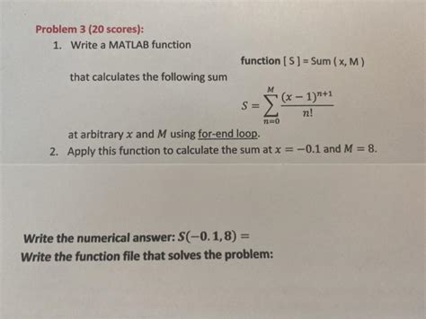 Solved Problem Scores Write A MATLAB Function Chegg