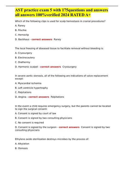 Ast Practice Exam 5 With 175questions And Answers All Answers 100 Verified 2024 Rated A Ast