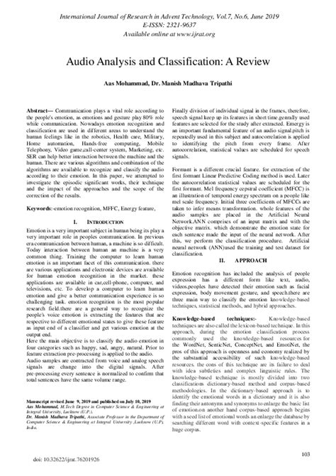 Pdf Audio Analysis And Classification A Review