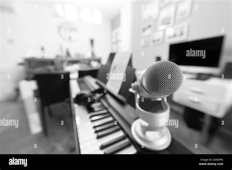 Headphones On Musical Synthesizer Keyboard Headphones On Electronic Piano Musical Background