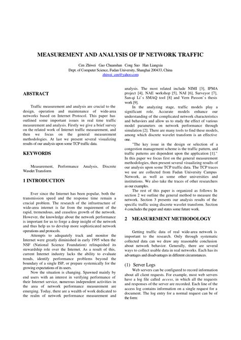Pdf Measurement And Analysis Of Ip Network Traffic