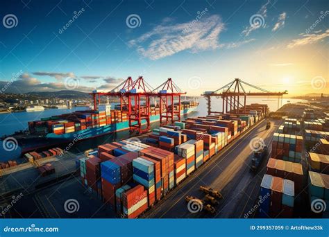 Container Vessels Are Loaded Or Unloaded At Container Terminals In The Evening Generative Ai