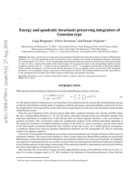 Pdf Energy And Quadratic Invariants Preserving Integrators Of Gaussian Type