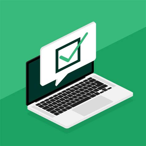 Line Survey Laptop In Flat Style Green Background Vector Icon Vector