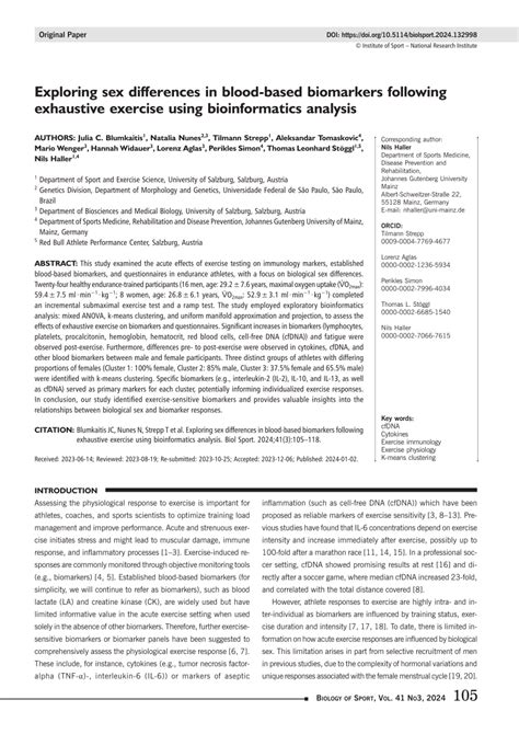 PDF Exploring Sex Differences In Blood Based Biomarkers Following
