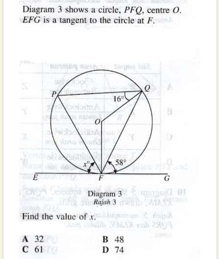 Solved Diagram 3 Shows A Circle Pfq Centre O Efg Is A Tangent To The Circle At F Diagram 3