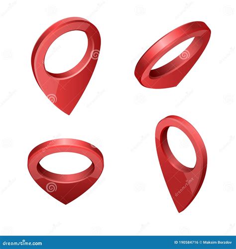 Glossy Red Realistic Modern Map Pointers Vector Set In Various Angles Stock Vector