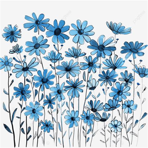 블루 낙서 데이지 꽃밭 꽃들 복고풍 육십 Png 일러스트 및 이미지 에 대한 무료 다운로드 Pngtree