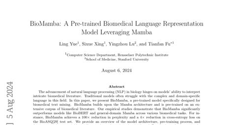 Biomamba A Pre Trained Biomedical Language Representation Model