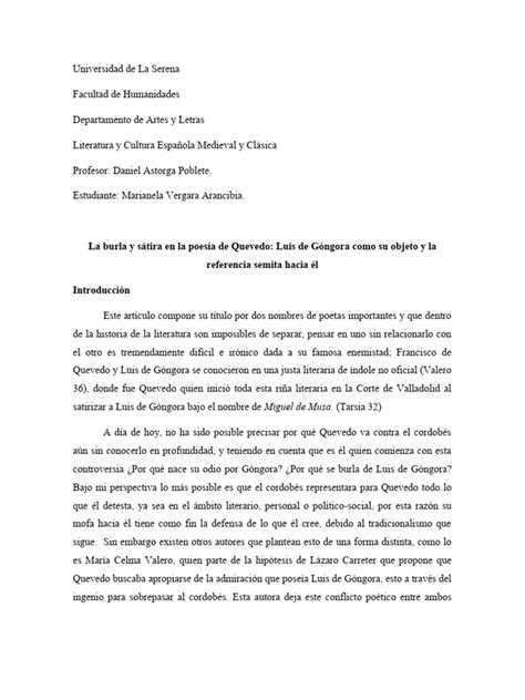 La Burla Y La Sátira De Quevedo Luis De Góngora Como Su Objeto Y Las