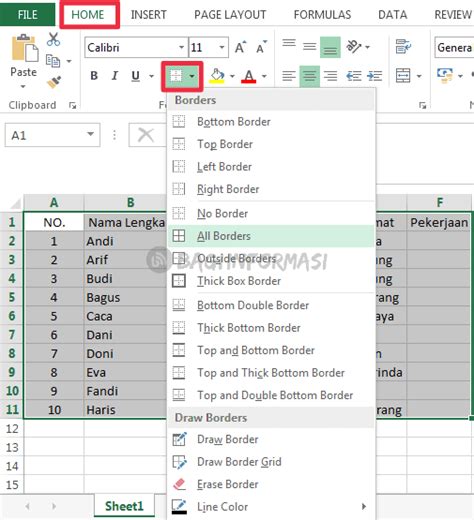 Mudah Cara Membuat Garis Pembatas Tabel Dalam Microsoft Excel Bagiinformasi