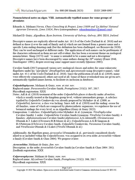 Nomenclatural Notes On Algae Viii Automatically Typified Names For Some Groups Of Alveolates