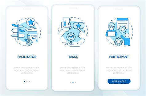 Structure Of Usability Test Session Blue Onboarding Mobile App Screen Walkthrough 3 Steps