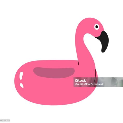 수영장에서 수영을 위한 풍선 플라밍고 링 평평한 손으로 그린 장식 물 위에 떠 있는 휴가를 즐기기 위한 분홍색 고무 원 격리 벡터 그림 공기 주입에 대한 스톡 벡터 아트 및