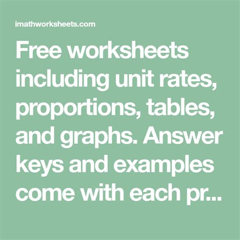 Free Worksheets Including Unit Rates Proportions Tables And Graphs