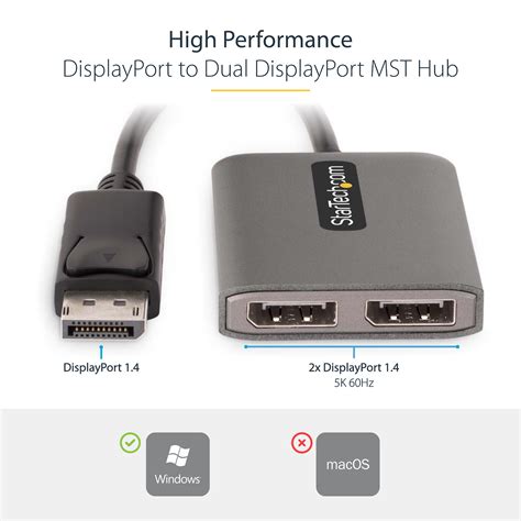 Dual Monitor Displayport Splitter Adapter Dp To Dual 5k 60hz Computer Mst Hub Windows