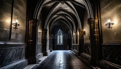 A Dark Gothic Looking Hallway In A Dark Gothic Looking Building Stock Illustration