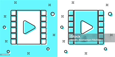 녹색과 흰색 배경에 격리 된 검은 색 선 재생 비디오 아이콘 재생 기호와 필름 스트립 임의 동적 셰이프 벡터 일러스트레이션 가능성에 대한 스톡 벡터 아트 및 기타 이미지