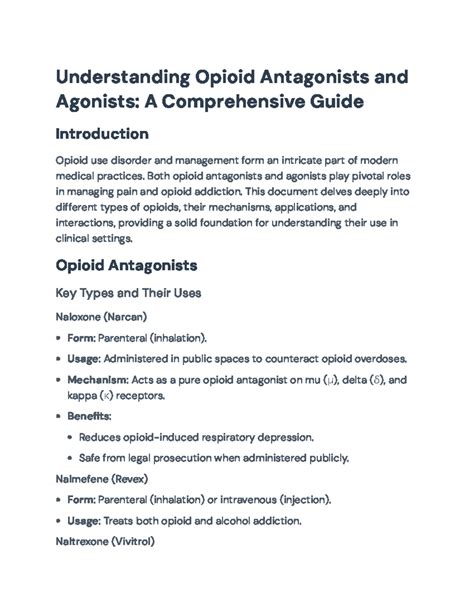 Understanding Opioid Agonists And Antagonists Clinical Applications