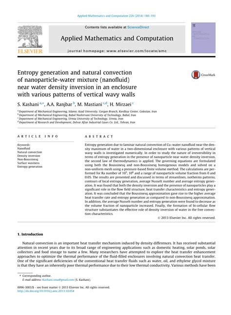 Pdf Entropy Generation And Natural Convection Of Nanoparticle Water Mixture Nanofluid Near