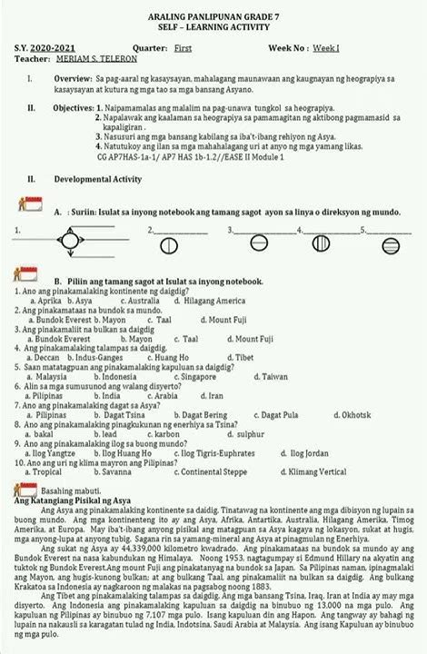Araling Panlipunan Learning Activity Sheets Week 1 Quarter 1 - YouTube