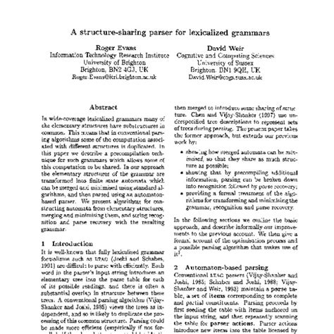 A Structure Sharing Parser For Lexicalized Grammars Acl Anthology