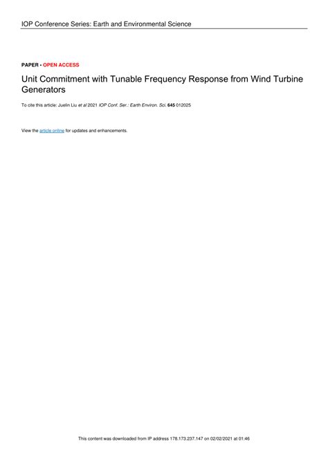 PDF Unit Commitment With Tunable Frequency Response From Wind Turbine Generators
