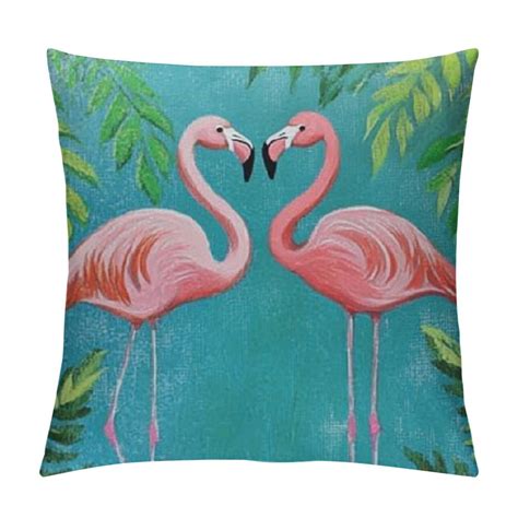 Patifu Pink Flamingo Throw Pillow Covers Flamingo Standing On Tropical