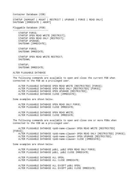 startup and shutdown container databases cdb and pluggable databases