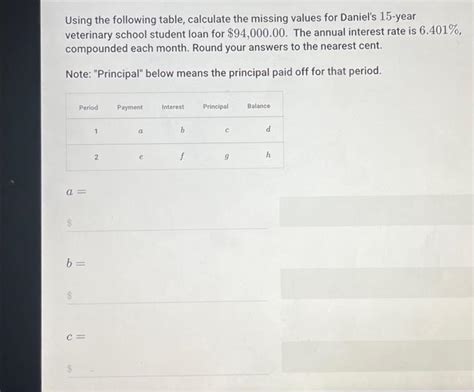 Solved Using The Following Table Calculate The Missing
