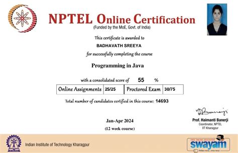 Sreeya Badhavath On Linkedin Java Nptel Swayamplatform Javaprogramming Certificateofcompletion