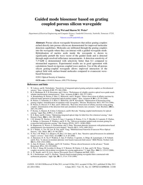 Pdf Guided Mode Biosensor Based On Grating Coupled Porous Silicon Waveguide