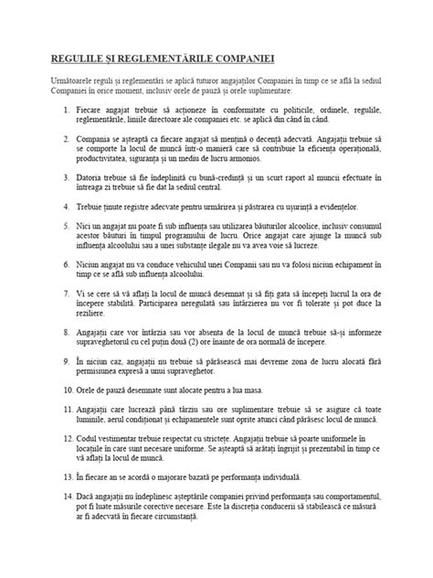 Reguli Și Regulamente Pentru Angajați Pdf