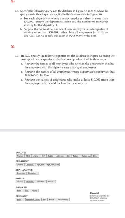 Solved 75 Specify The Following Queries On The Database In