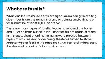 Bundle Reading Comprehension What Is A Fossil Grade By Teacher Kathy Ortiz