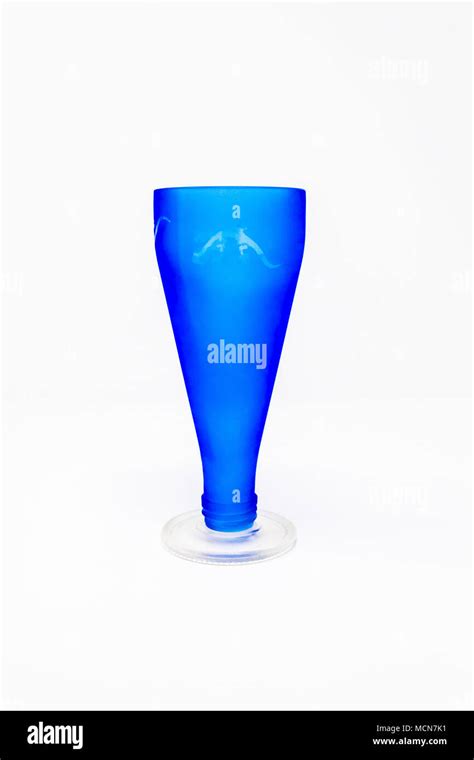Blue Frosted Drinking Glasses Made From Recycled Glass Bottles Stock