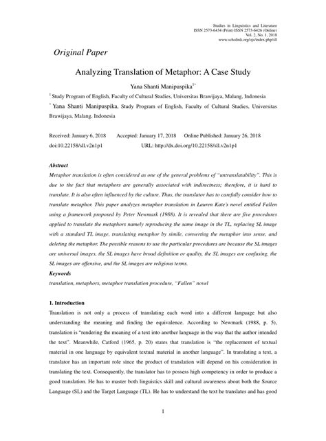Pdf Analyzing Translation Of Metaphor A Case Study