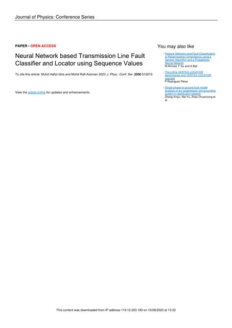 pdf neural network based transmission line fault classifier and